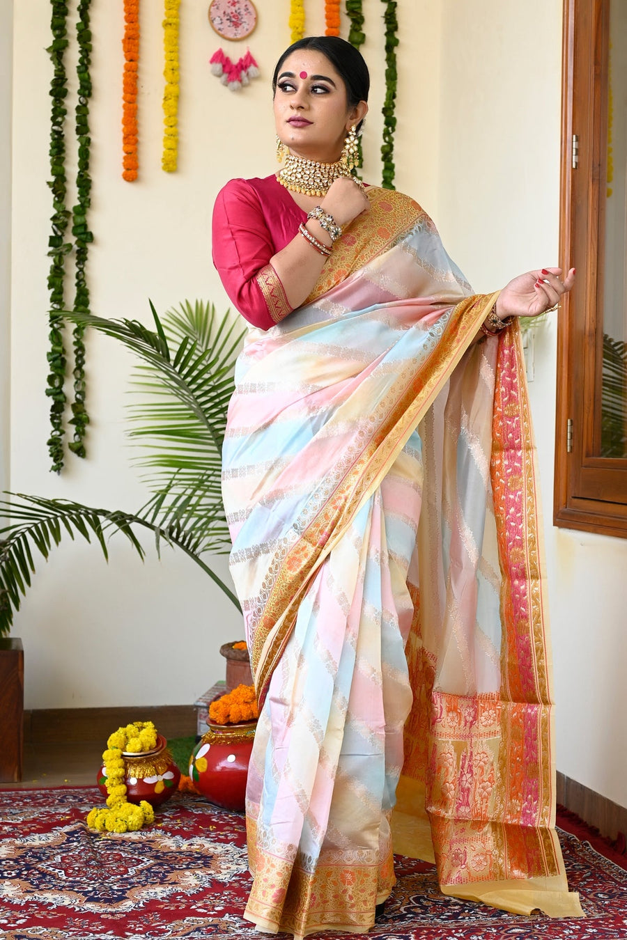 Ivory Color Saree | Ivory Sarees Online at BharatSthali