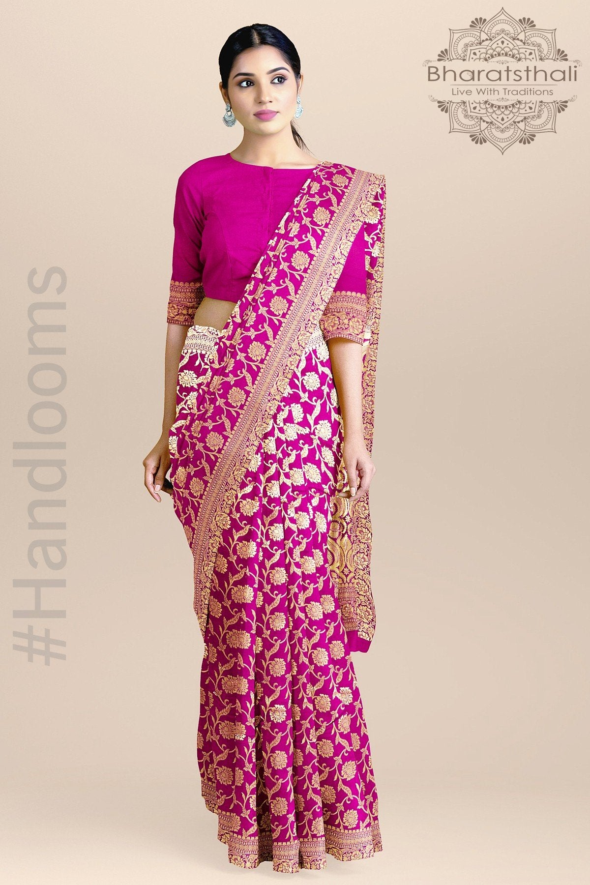 Hot Pink Patola pattern with Zari pallu Silk Saree – BharatSthali